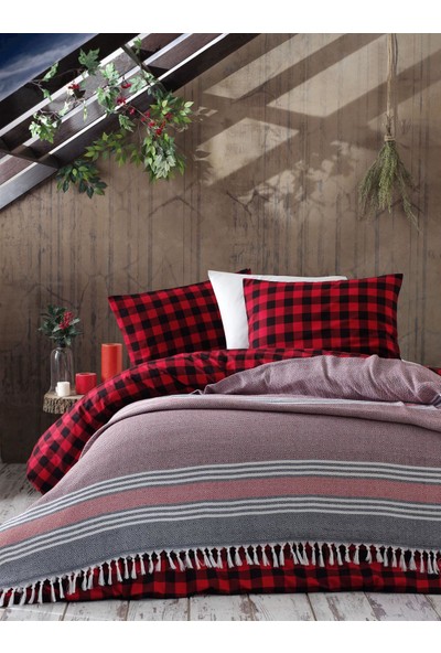 Eponj Home Anna Yatak Örtüsü Saçaklı ElmasKırmızı-Siyah Eponj Home Anna Yatak Örtüsü Saçaklı ElmasKırmızı-Siyah