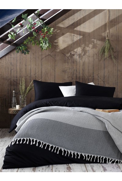 Eponj Home Anna Yatak Örtüsü Saçaklı Çizgili-Elmas Siyah Eponj Home Anna Yatak Örtüsü Saçaklı Çizgili-Elmas Siyah