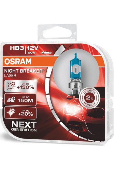 Osram Osram Next Generation Hb3 Night Breaker Laser +%150 12V 60W 2'Li Ampül Set Osram Osram Next Generation Hb3 Night Breaker Laser +%150 12V 60W 2'Li Ampül Set