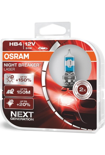 Osram Osram Next Generation Hb4 Night Breaker Laser +%150 12V 51W 2'Li Ampül Set Osram Osram Next Generation Hb4 Night Breaker Laser +%150 12V 51W 2'Li Ampül Set