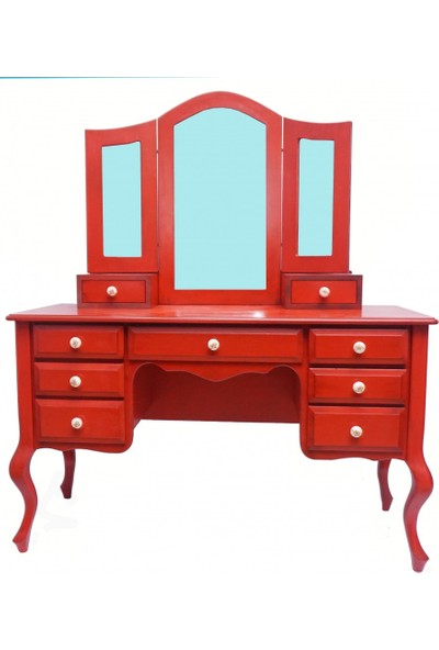 Masifart 4651 Makyaj Masası Kırmızı Patine Aynalı Makyaj Masası