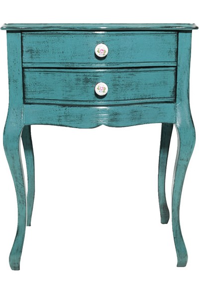 Masifart Paris Mavi Eskitme Komodin Çekmeceli Telefonluk