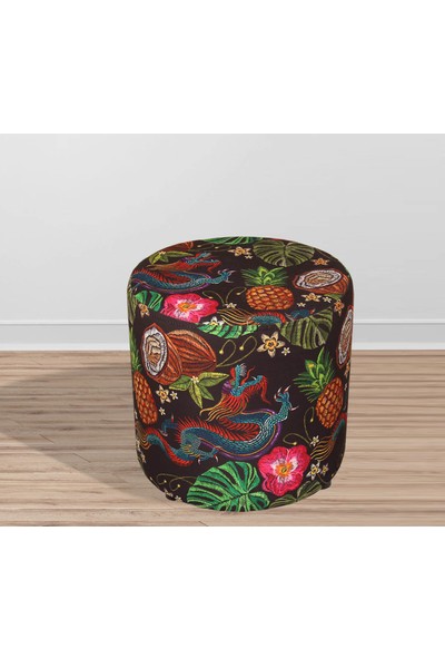 Armi Puf Tropik Ejder Deseli Yuvarlak Puf Armi Puf Tropik Ejder Deseli Yuvarlak Puf