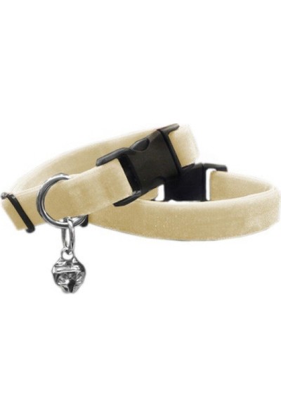 Ans Kedi Boyun Tasması Kadife Dokulu Çanlı 1*30 Cm Krem