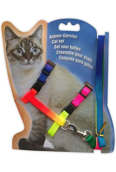 Katzen Kedi Göğüs Tasması ve Gezdirme Seti 1x120cm Gökkuşağı