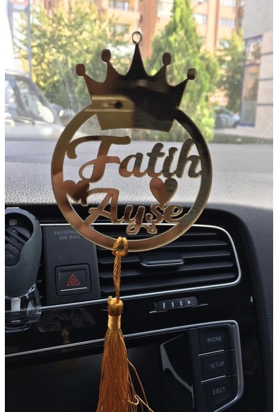 Ömr Dizayn Hediye Çift Taraflı Ayna İsim Yazılı Ayna Pleksi Araba Dikiz Aynası Süsü