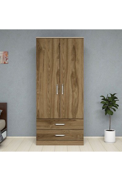 Bimossa K2225 2 Kapaklı 2 Çekmeceli Gardırop - Ceviz