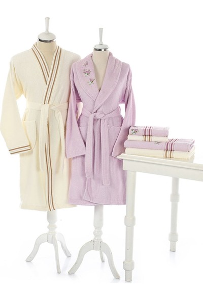 Özdilek Reneta Krem Lila Aile Bornoz Seti Özdilek Reneta Krem Lila Aile Bornoz Seti