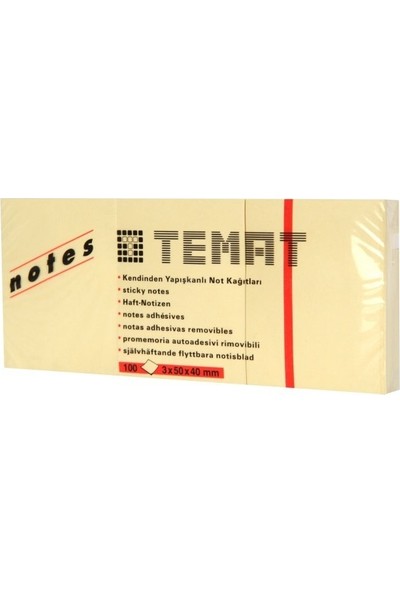 TEMAT YAPIŞKANLI NOT KAĞIDI 3X50X40 MM 100 YP. 3'LÜ