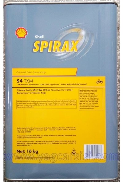 Shell Spirax S4 Txm Teneke 16 Kg (18.2 Litre) Shell Spirax S4 Txm Teneke 16 Kg (18.2 Litre)