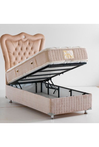 Belletto Tek Kişilik Valencia Baza Ve Pırlanta Başlık Krem 100 x 200 cm