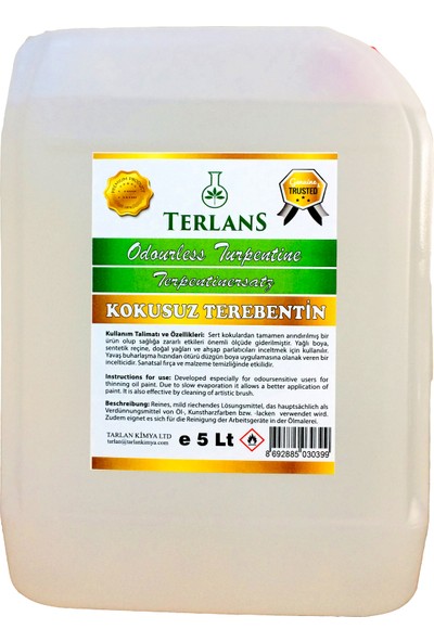 Terlans Kokusuz Terebentin 5 Litre 1.Sınıf Kalite Kokusuz Tiner