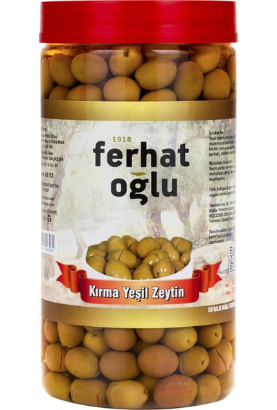 Ferhatoğlu Yeşil Kırma Zeytin 1 kg Ferhatoğlu Yeşil Kırma Zeytin 1 kg