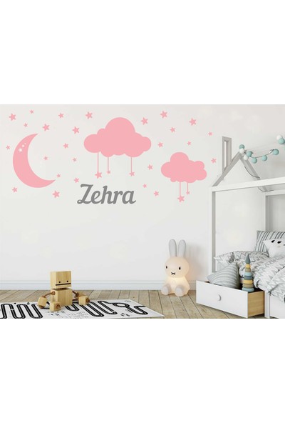 Türk Reklam Bebek Odası Duvar Sticker Pembe Ay Bulut Yıldızlar Ve Gri Kişiye Özel İsim Türk Reklam Bebek Odası Duvar Sticker Pembe Ay Bulut Yıldızlar Ve Gri Kişiye Özel İsim