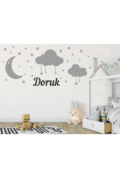 Türk Reklam Bebek Odası Duvar Sticker Gri Ay Bulut Yıldızlar Ve Siyah Kişiye Özel İsim Türk Reklam Bebek Odası Duvar Sticker Gri Ay Bulut Yıldızlar Ve Siyah Kişiye Özel İsim