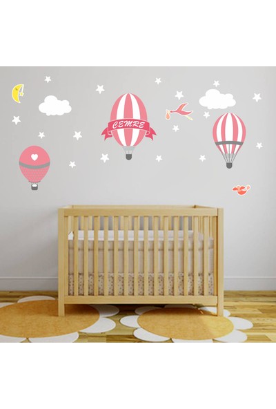 Türk Reklam İsme Özel Kız Çocuk Bebek Odası Pembe Uçan Balon Duvar Sticker Türk Reklam İsme Özel Kız Çocuk Bebek Odası Pembe Uçan Balon Duvar Sticker