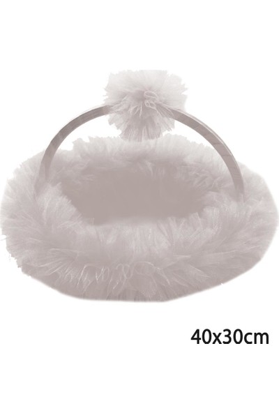 Cansüs Tüllü Pon Ponlu Sepet Beyaz