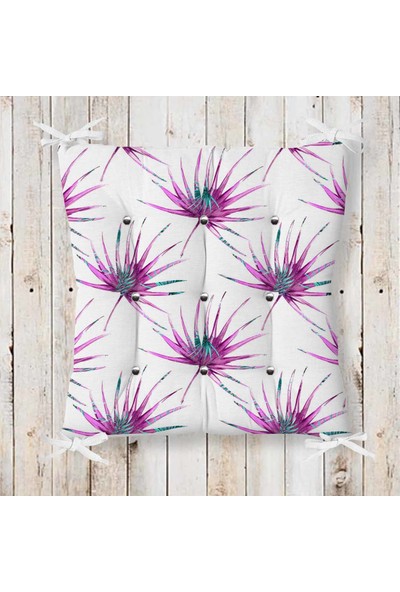 Else Mor Yeşil Pofidik Kare Sandalye Minderi 40X40Cm Düğmeli