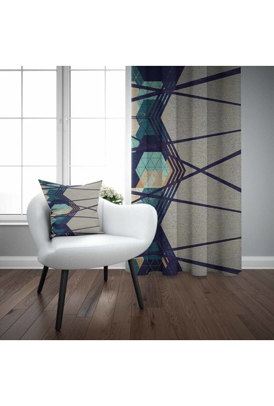 Else Krem Yeşil Çizgiler 3D Desenli Modern Fon Perde - 140X270Cm