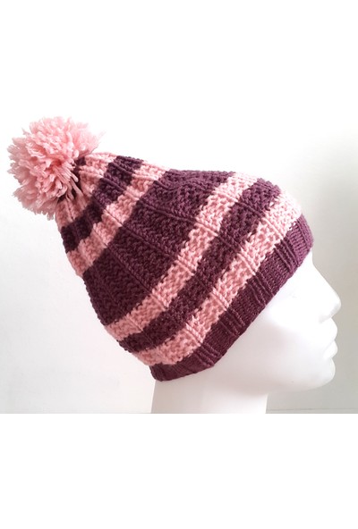 Pafuli El Örgüsü Tozpembe Mor Kız Çocuk Şapkası