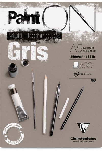 Clairefontaine Paint On Gris A5 30 Yaprak - 250 Gram Clairefontaine Paint On Gris A5 30 Yaprak - 250 Gram