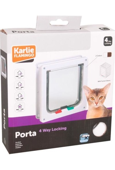 Karlie 4 Yön Kilitli Kedi Kapisi 19,2X20Cm Beyaz