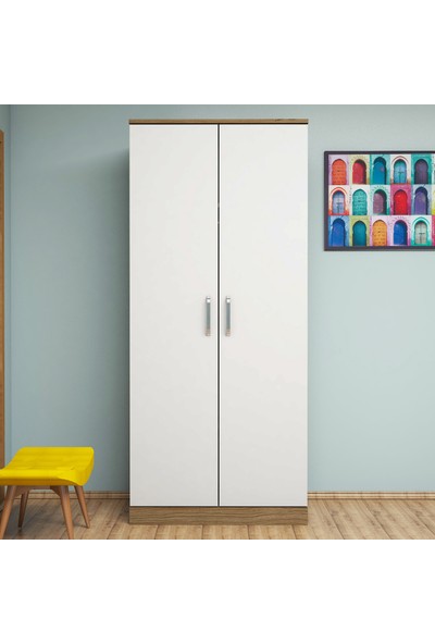 Bimossa K2035 2 Kapaklı Gardırop -Beyaz Ceviz Bimossa K2035 2 Kapaklı Gardırop -Beyaz Ceviz