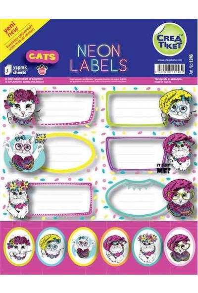 Crea Defter Etiketi Çık. Neon Cats 1246 Crea Defter Etiketi Çık. Neon Cats 1246