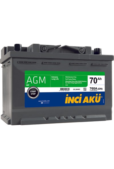İnci 12V 70Ah 760CCA Start Stop AGM Akü ( Üretim Yılı: 2021 ) İnci 12V 70Ah 760CCA Start Stop AGM Akü ( Üretim Yılı: 2021 )