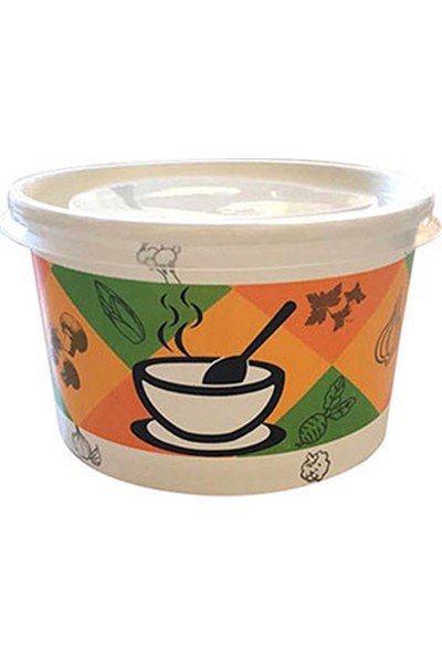Kapaklı Karton Çorba Kasesi 16 oz 50 Adet