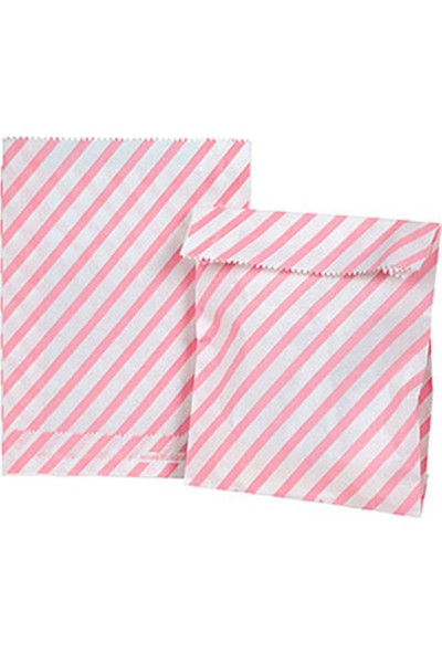Pembe Çizgili Kağıt Şeker Hediye Poşeti