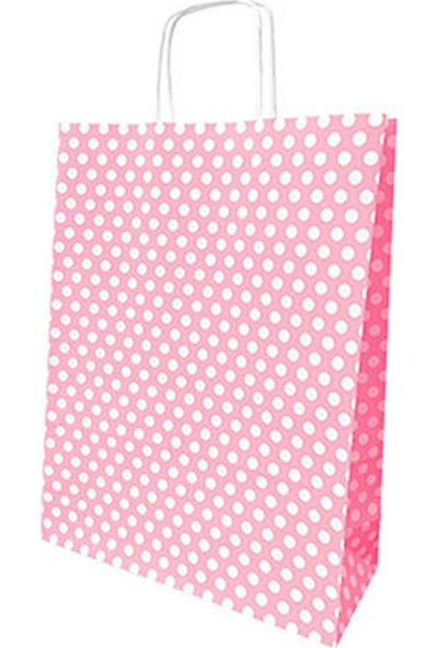 Kraft Çanta Pembe Puantiyeli Büyük 25li