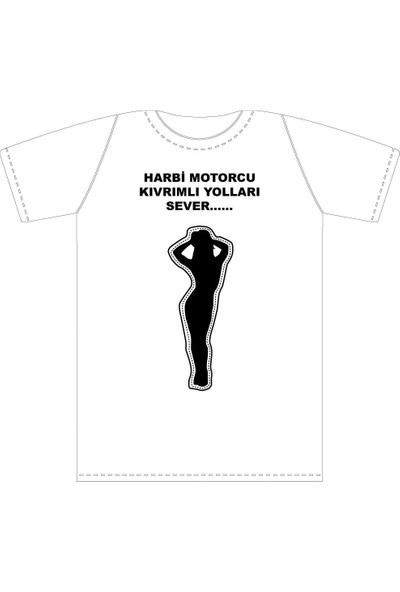 Harbi Motorcu T-Shirt Kıvrımlı (Beyaz)
