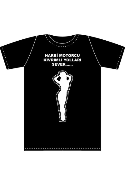 Harbi Motorcu T-Shirt Kıvrımlı (Siyah) Harbi Motorcu T-Shirt Kıvrımlı (Siyah)