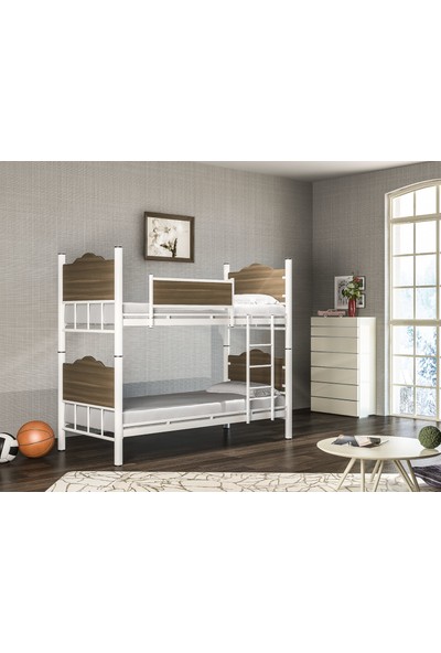 Mobilya Pasajı Daisy Metal Ranza Çocuk ve Genç Odası 90x190 cm Beyaz-Ceviz Mobilya Pasajı Daisy Metal Ranza Çocuk ve Genç Odası 90x190 cm Beyaz-Ceviz