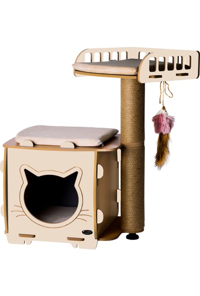 Patihomes Kedi Evi ve Kedi Tırmalama Yataklı Bej