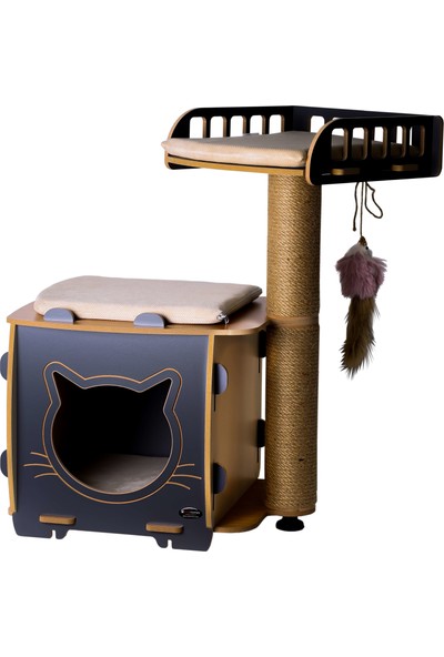 Patihomes Kedi Evi ve Kedi Tırmalama Yataklı Gri