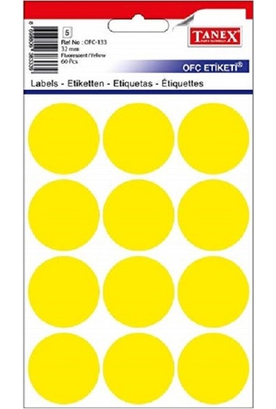 Tanex Ofc-133 Flo Sarı Ofis Etiketi 32 Mm