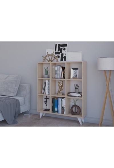 Platinreyon Küp Kitaplık 9 Bölmeli Kare Kitaplık Raf Kütüphane Meşe
