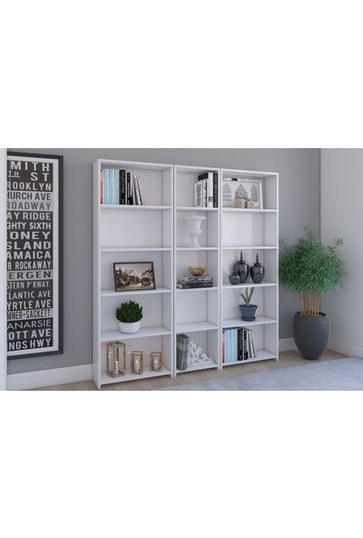 Platinreyon Üçlü Geniş Kitaplık Beyaz - Raf Kütüphane Ofis Kütüphanesi