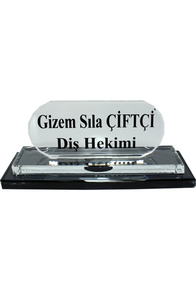 İkiyıldız Kristal AS006 Ofis için Masaüstü Kristal İsimlik Serigrafi Baskılı