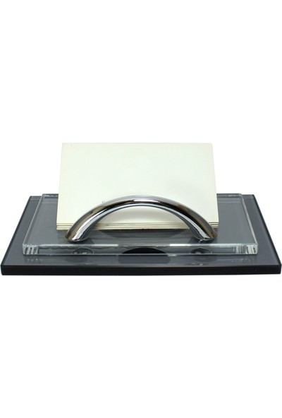 İkiyıldız Kristal AS007 Ofis için Masaüstü Krom Aksesuarlı Kristal Kartvizitlik