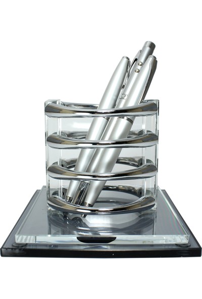 İkiyıldız Kristal AS015 Masaüstü Krom Aksesuarlı Kristal Kalemlik Kutusu