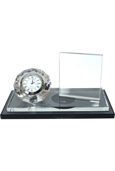 İkiyıldız Kristal AS023 Kişiye Özel Baskılı Masaüstü Saatli Kristal Hediyelik