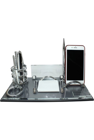 İkiyıldız Kristal AS028 Masaüstü Kristal Kalemlik Ataçlık Notluk Telefon Standı İsimlik Seti