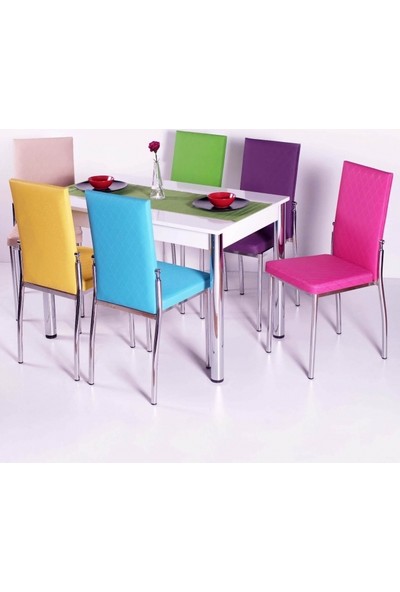 Evform Favorite 6 Sandalyeli Mutfak Masa Takımı - Karışık Renk