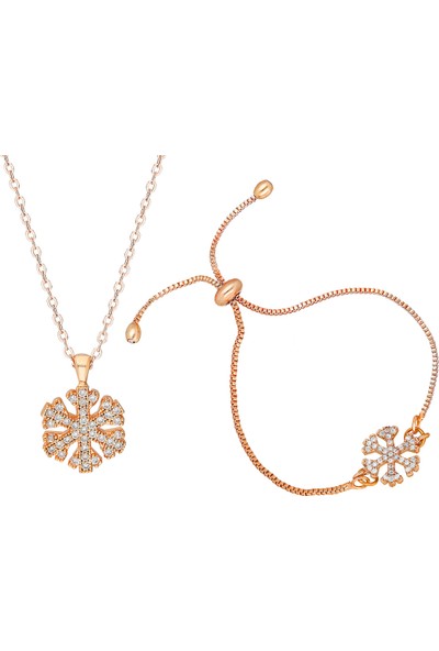 Forentina Rose Kaplama Zirkon Taşlı Kar Tanesi Kolye Bileklik Set Ps0651 Forentina Rose Kaplama Zirkon Taşlı Kar Tanesi Kolye Bileklik Set Ps0651