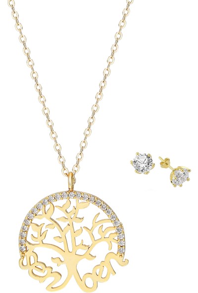 Forentina Altın Kaplama Zirkon Taşlı Sen Ben Yazılı Kolye Küpe Ps0658 Forentina Altın Kaplama Zirkon Taşlı Sen Ben Yazılı Kolye Küpe Ps0658