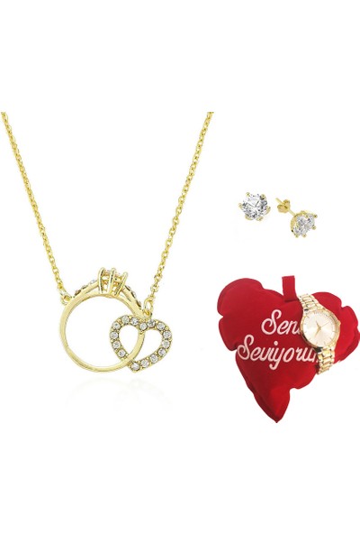 Altın Kaplama Bayan Tektaş Kolye Küpe Set Saat Ve Yastık Hediye Ps0676 Altın Kaplama Bayan Tektaş Kolye Küpe Set Saat Ve Yastık Hediye Ps0676