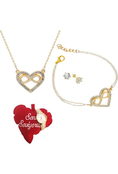 Bayan Kalpli Sonsuzluk Kolye Küpe Bileklik Saat Ve Yastık Hediye Ps0696 Bayan Kalpli Sonsuzluk Kolye Küpe Bileklik Saat Ve Yastık Hediye Ps0696